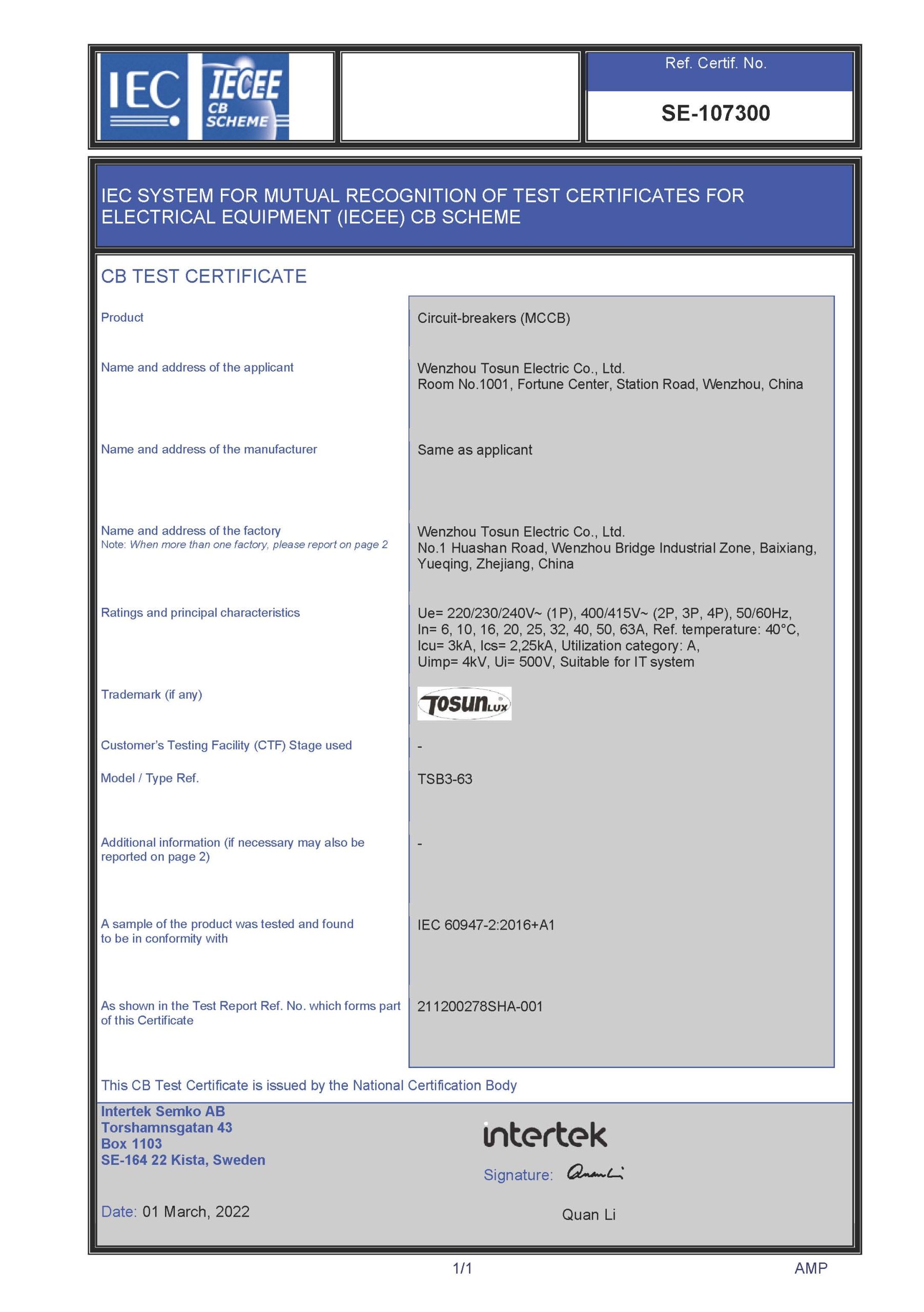 Certificaciones TOSUNlux | CE, CB, TUV y estándares globales
